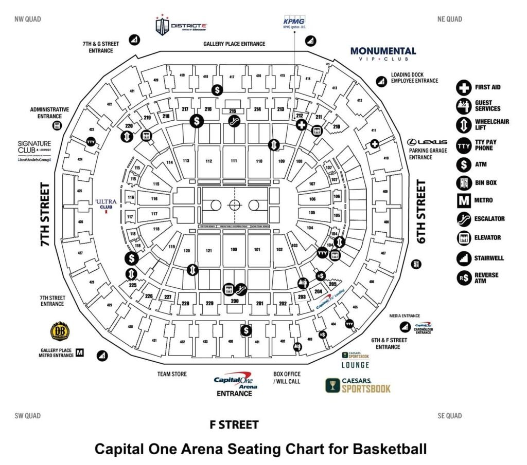 Capital One Arena Seating Chart with Seat Numbers and Rows