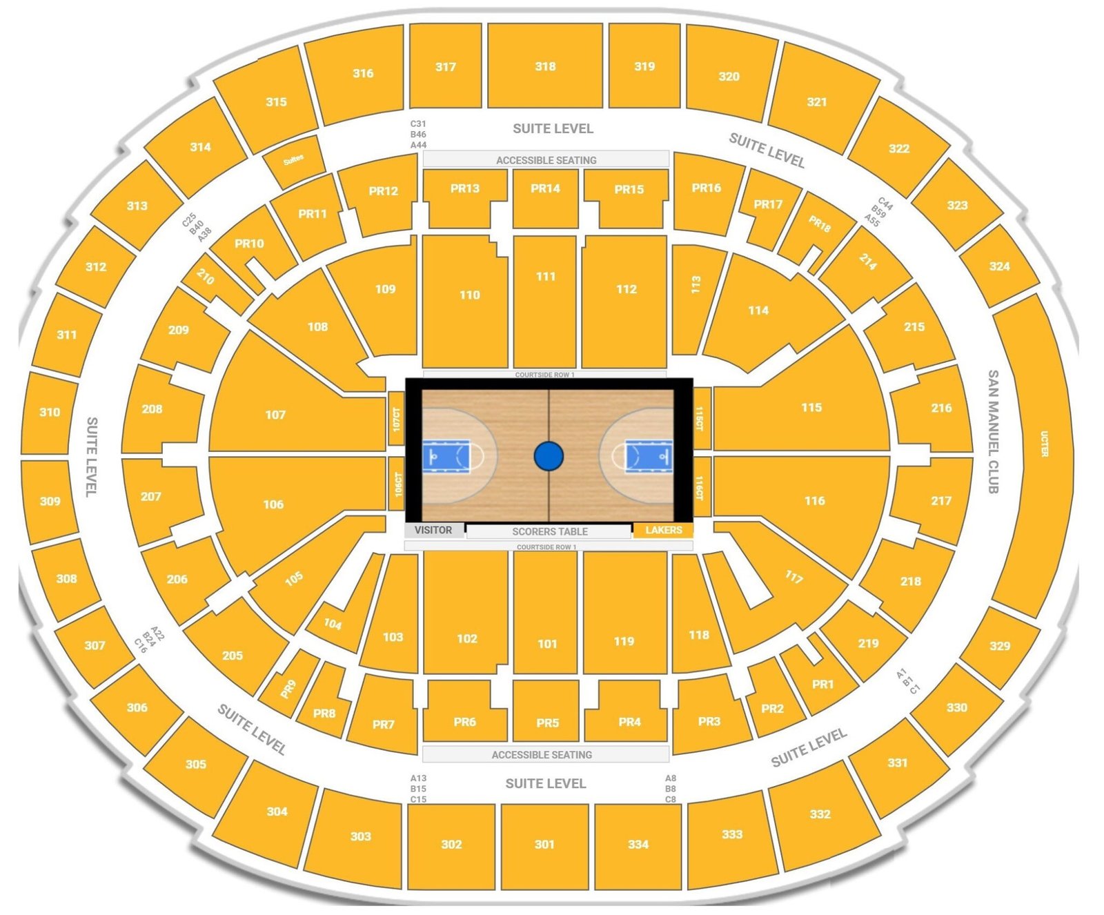 Crypto.com Arena Seating Chart with Seat Number and Rows