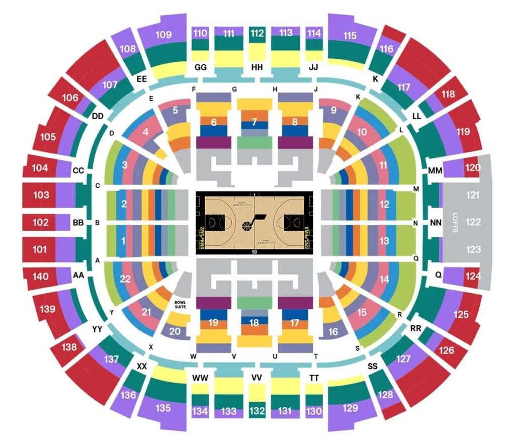 Delta Center Seating Chart with Seat Number and Rows