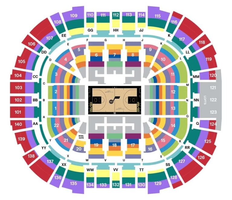 Delta Center Seating Chart with Seat Number and Rows