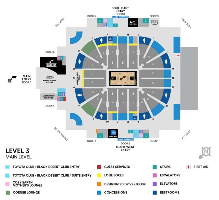 Delta Center Seating Chart with Seat Number and Rows
