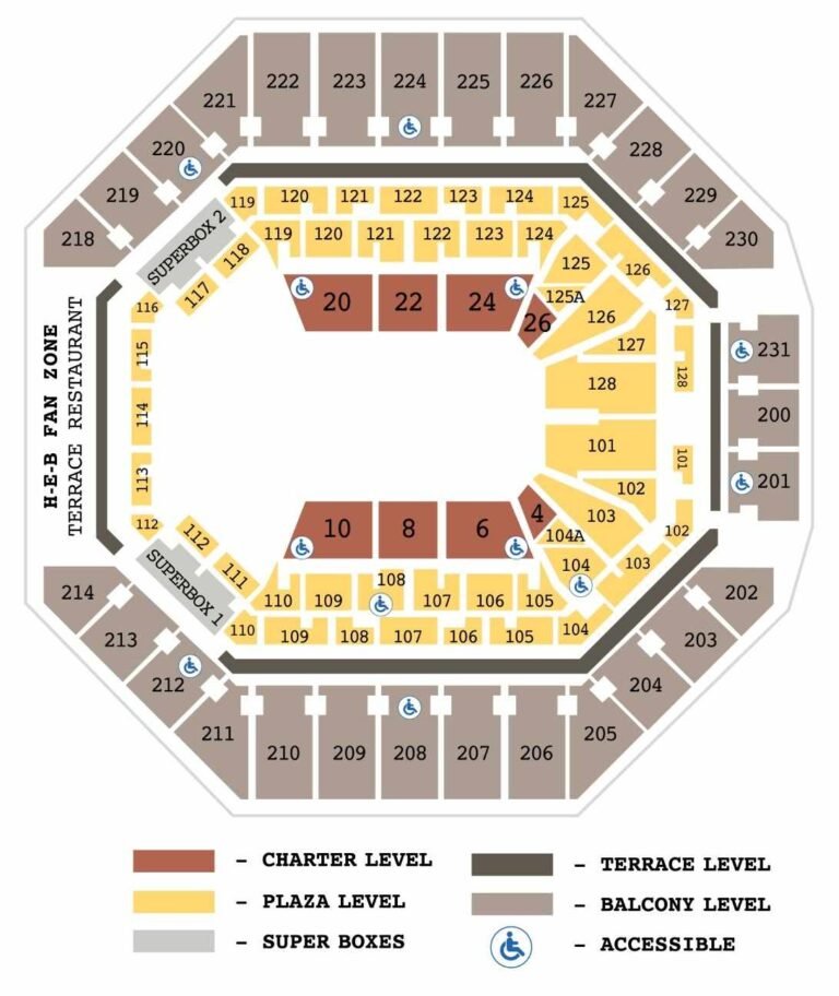 Frost Bank Center Seating Chart with Seat Numbers and Rows