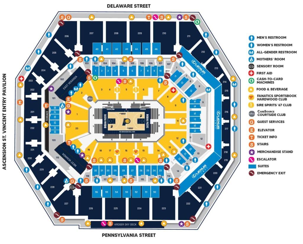 Gainbridge Fieldhouse Seating Chart with Seat Numbers and Rows