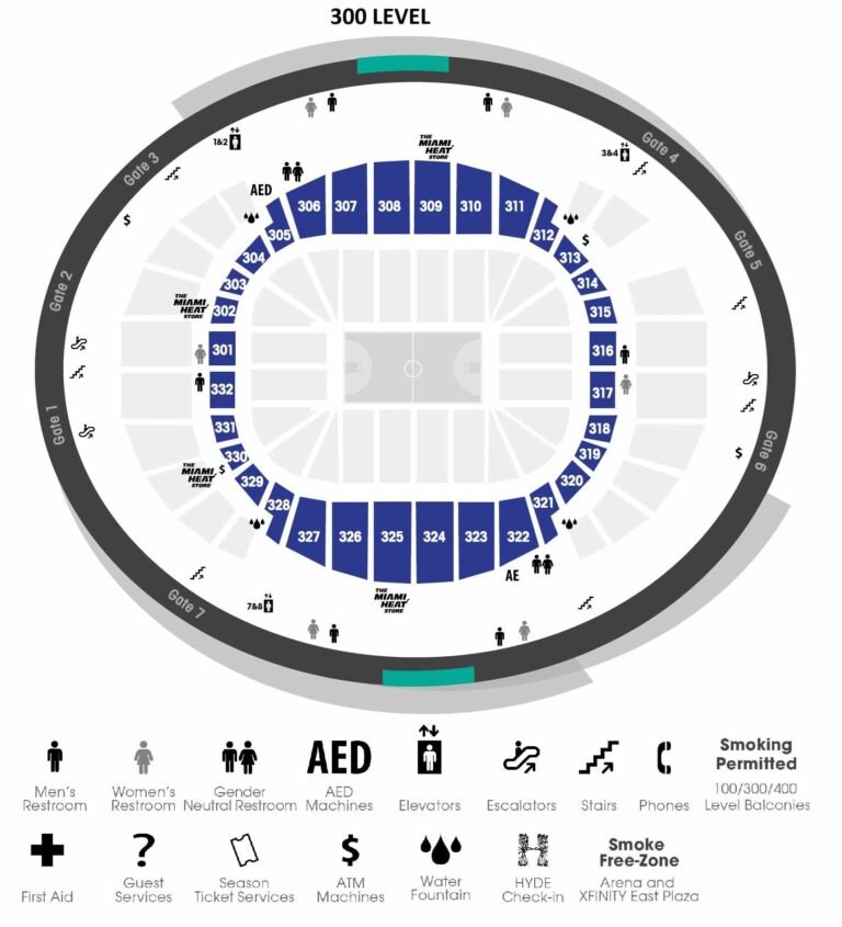 Kaseya Center Seating Chart with Seat Numbers and Rows