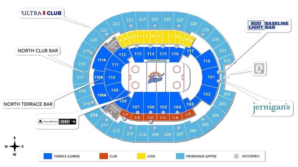 Kia Center Seating Chart with Seat Numbers and Rows