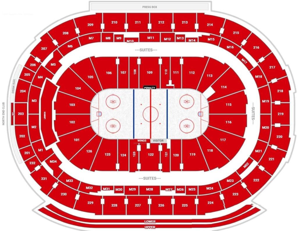 Little Caesars Arena Seating Chart with Seat Numbers and Rows