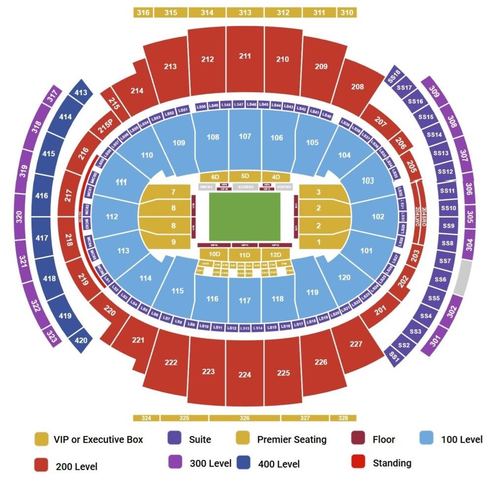 Madison Square Garden Seating Chart with Seat Number and Rows