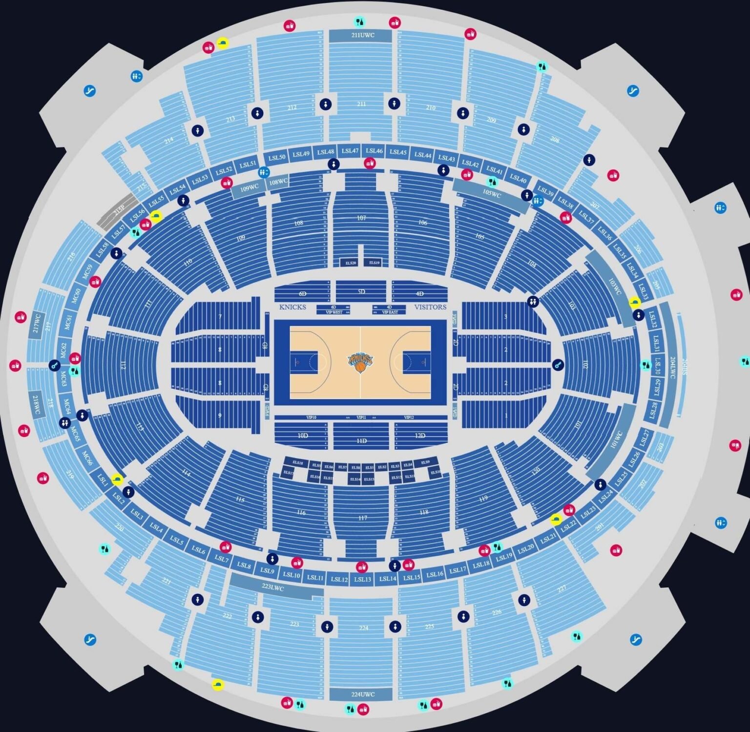 Madison Square Garden Seating Chart with Seat Number and Rows